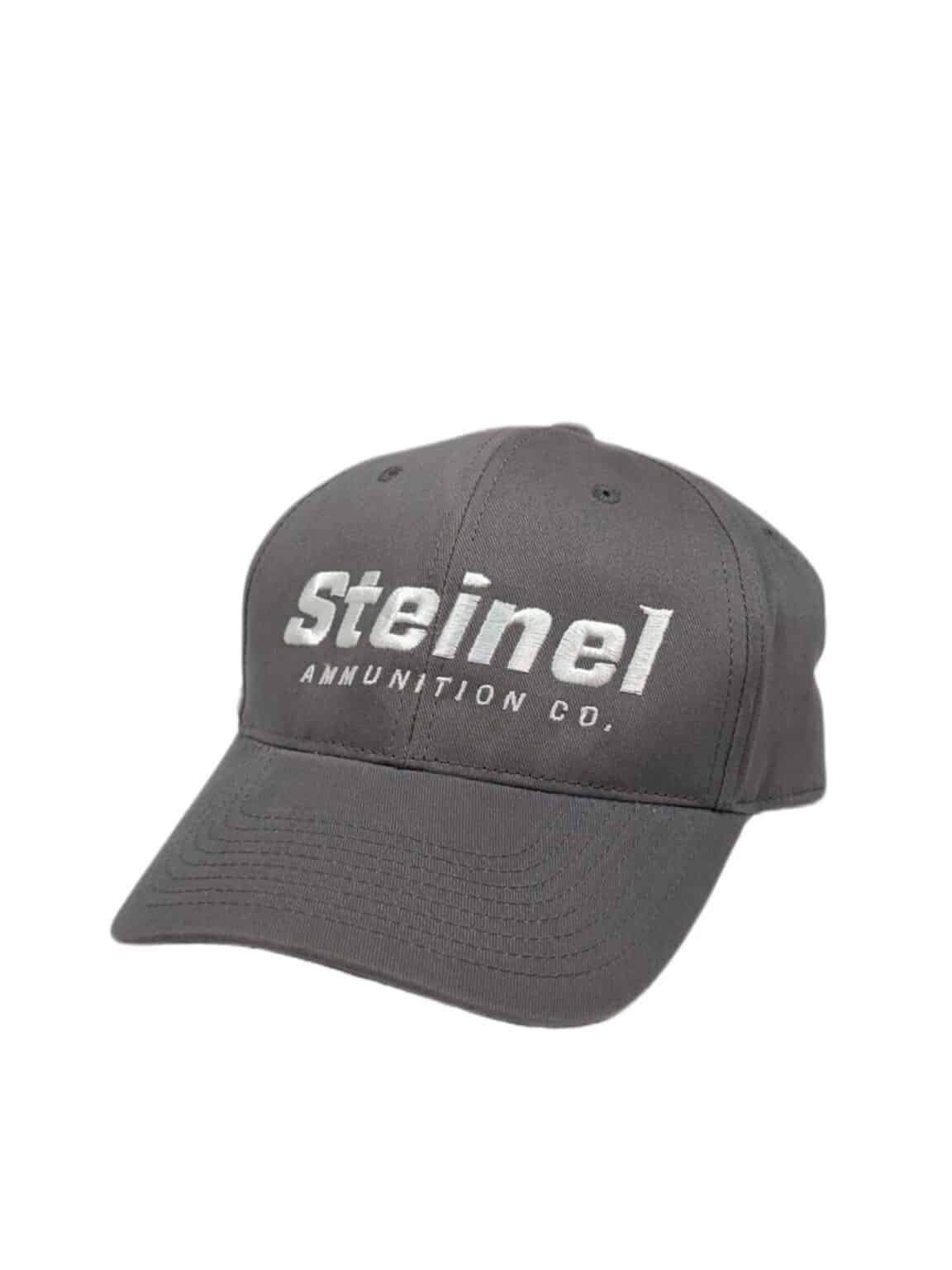 Steinel Ammunition Logo Cap – White on Gray, Premium Fit Hat